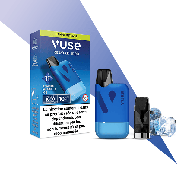 Vuse Reload 1000 Box Saveur Myrtille Ice 10mg - Puff rechargeable.